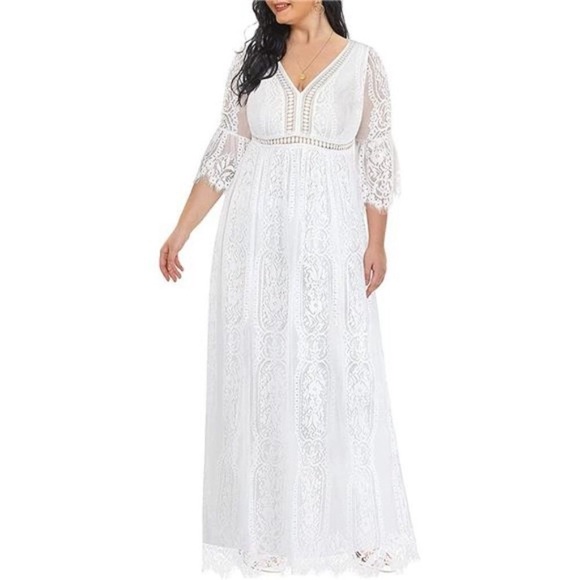 Dresses | Womens Plus Size Boho Maxi Floral Lace Wedding Dress V Neck ...